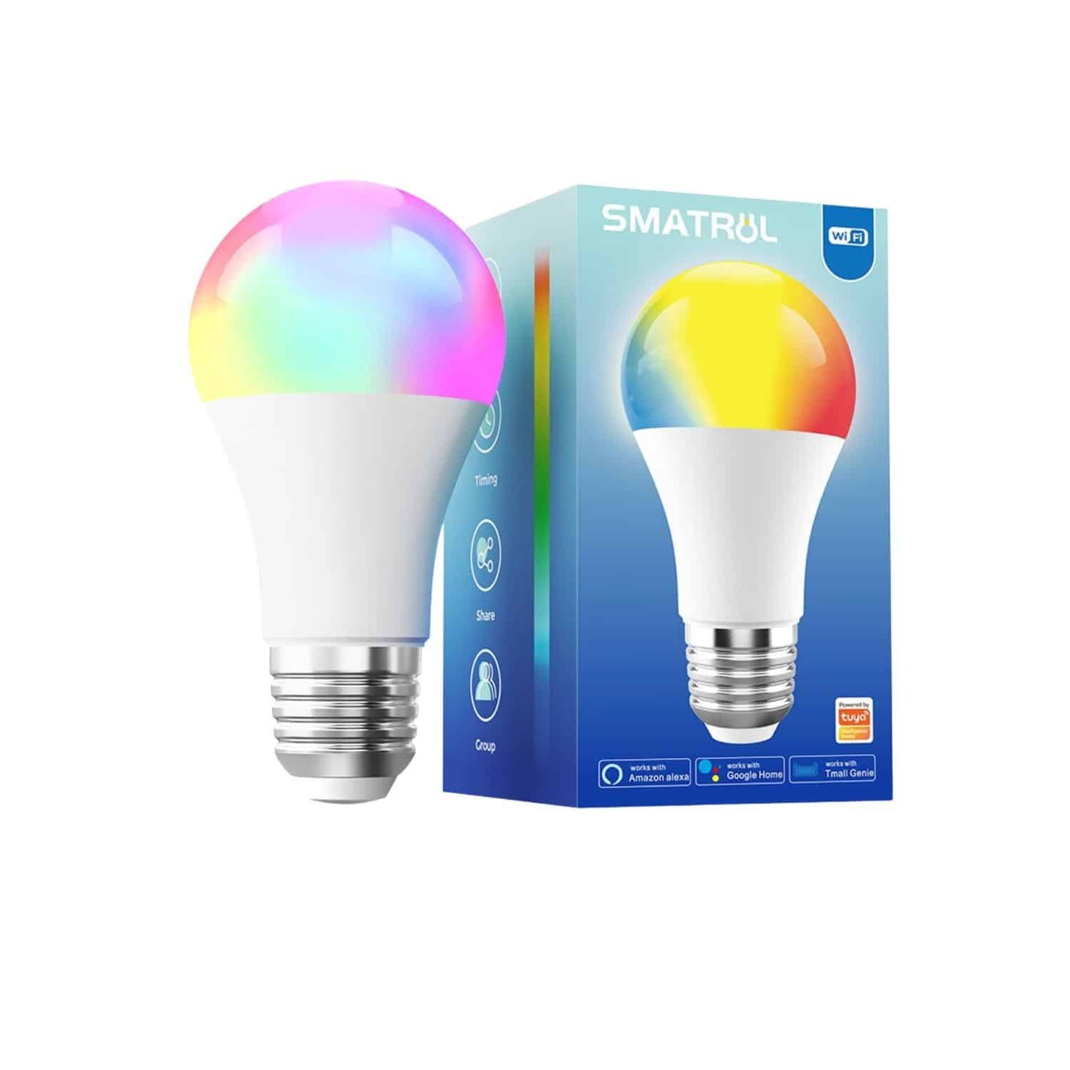 SMATRUL WiFi Smart Light Bulb - RGB LED 15W with Voice and App Control ...