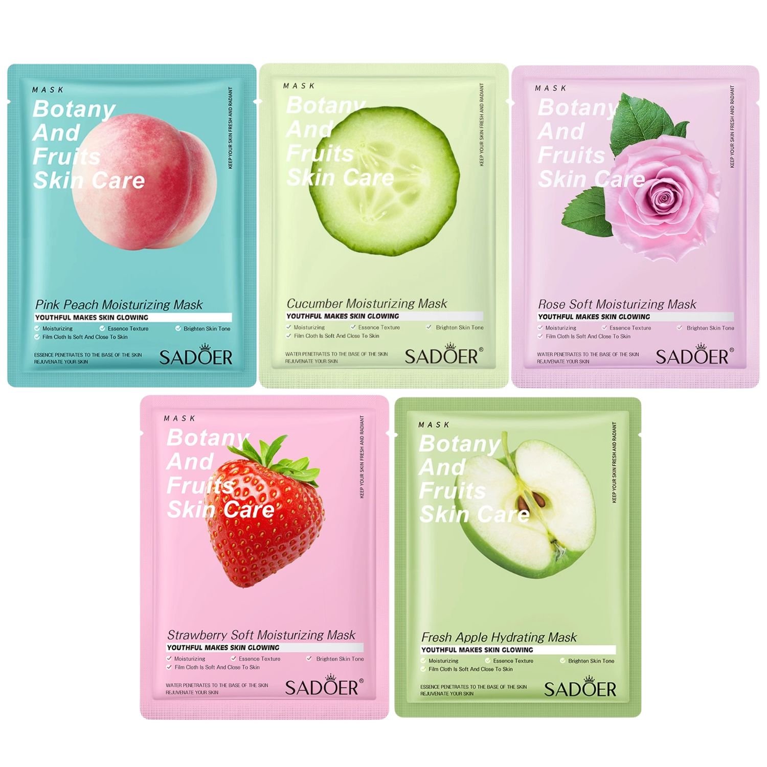 SADOER Plant Essence Hydrating Face Mask 5 Pcs Set – Deep Moisture ...